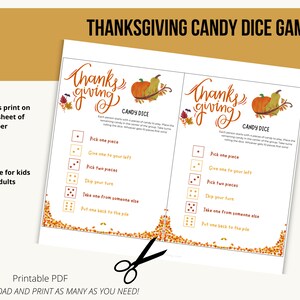 Thanksgiving Candy Dice Game, Printable Thanksgiving Games, Family ...