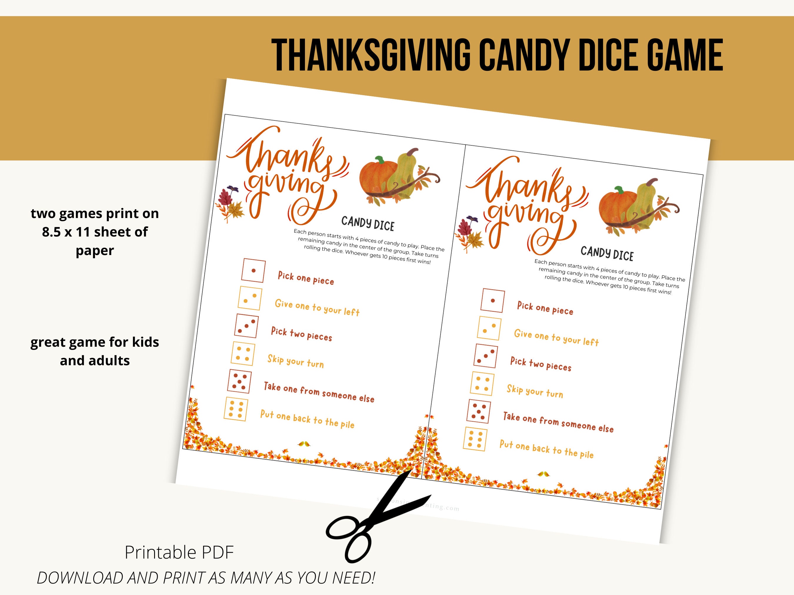 Thanksgiving Candy Dice Game Printable Thanksgiving Games - Etsy