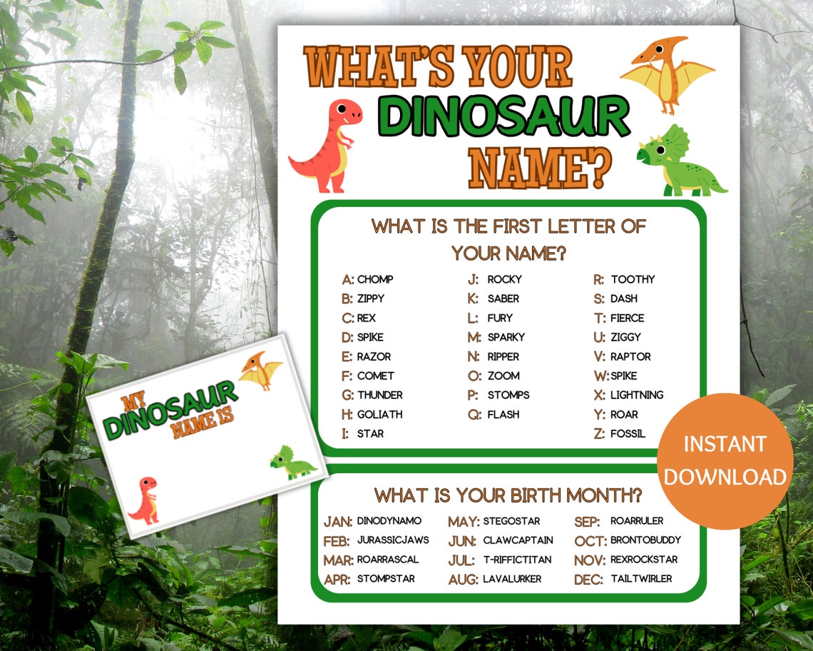 Dinosaur Name Game Printable, What's Your Dinosaur Name Game, Name ...