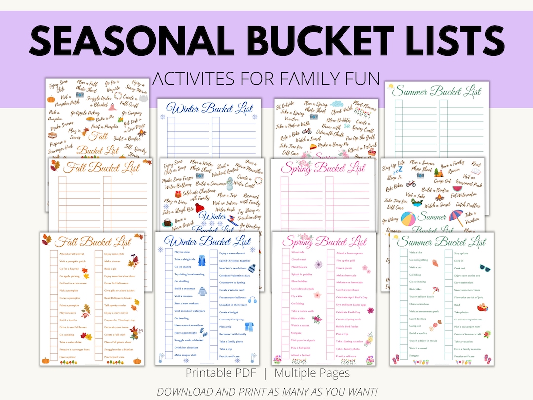 Seasonal Bucket List Bundle, Bucket Lists for Fall, Winter, Spring ...