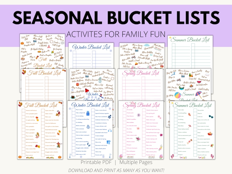 Seasonal Bucket List Bundle, Bucket Lists for Fall, Winter, Spring ...