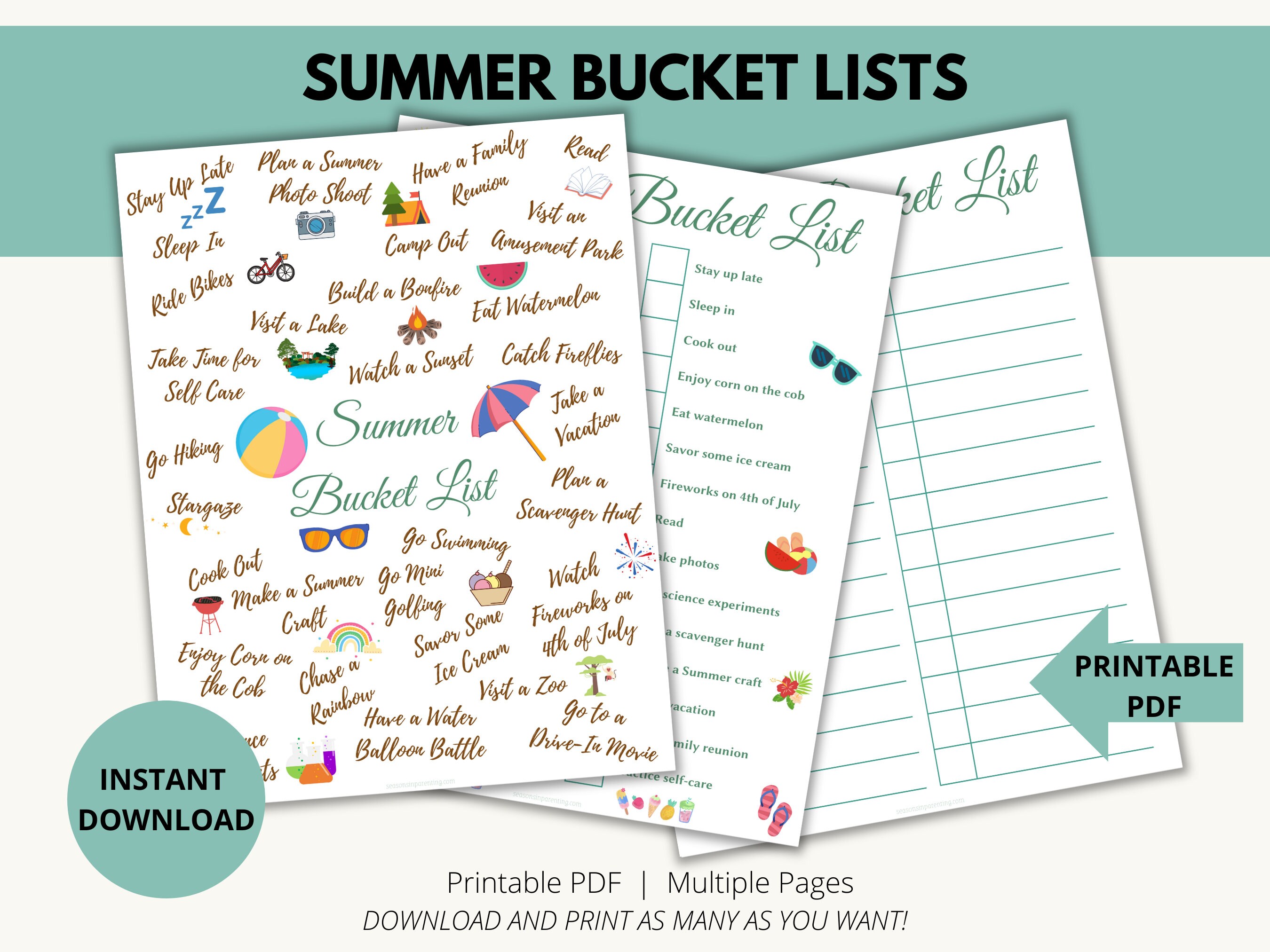 Summer Bucket List Bundle, Printable Kids Activities, Family Bucket ...