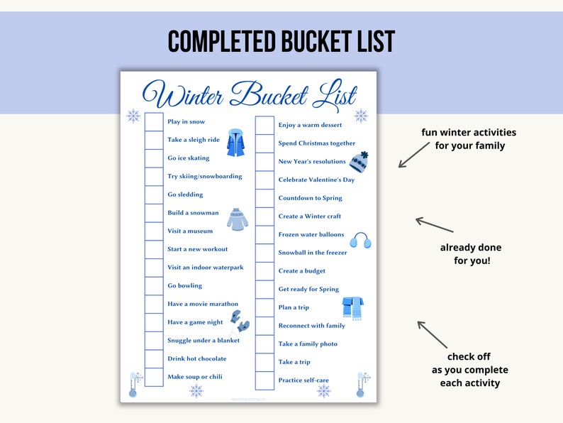 Winter Bucket List Bundle, Printable Kids Activities, Family Bucket ...