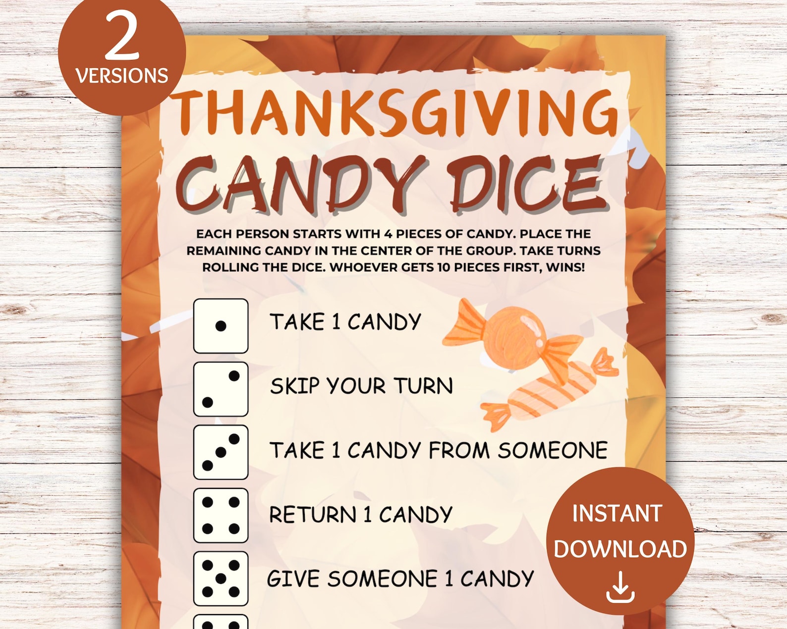 Thanksgiving Candy Dice Game for Kids, Thanksgiving Games, Thanksgiving ...