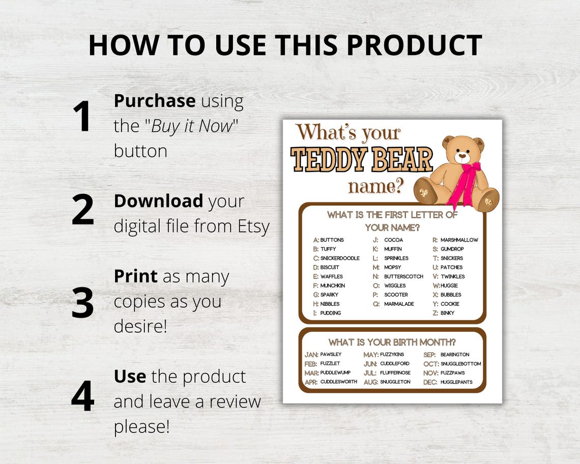 Teddy Bear Name Game Printable, What's Your Teddy Bear Name Game, Name ...