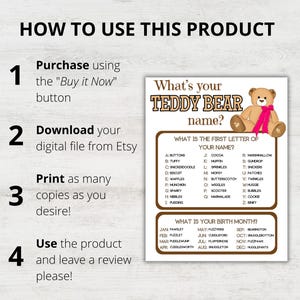 Teddy Bear Name Game Printable, What's Your Teddy Bear Name Game, Name ...