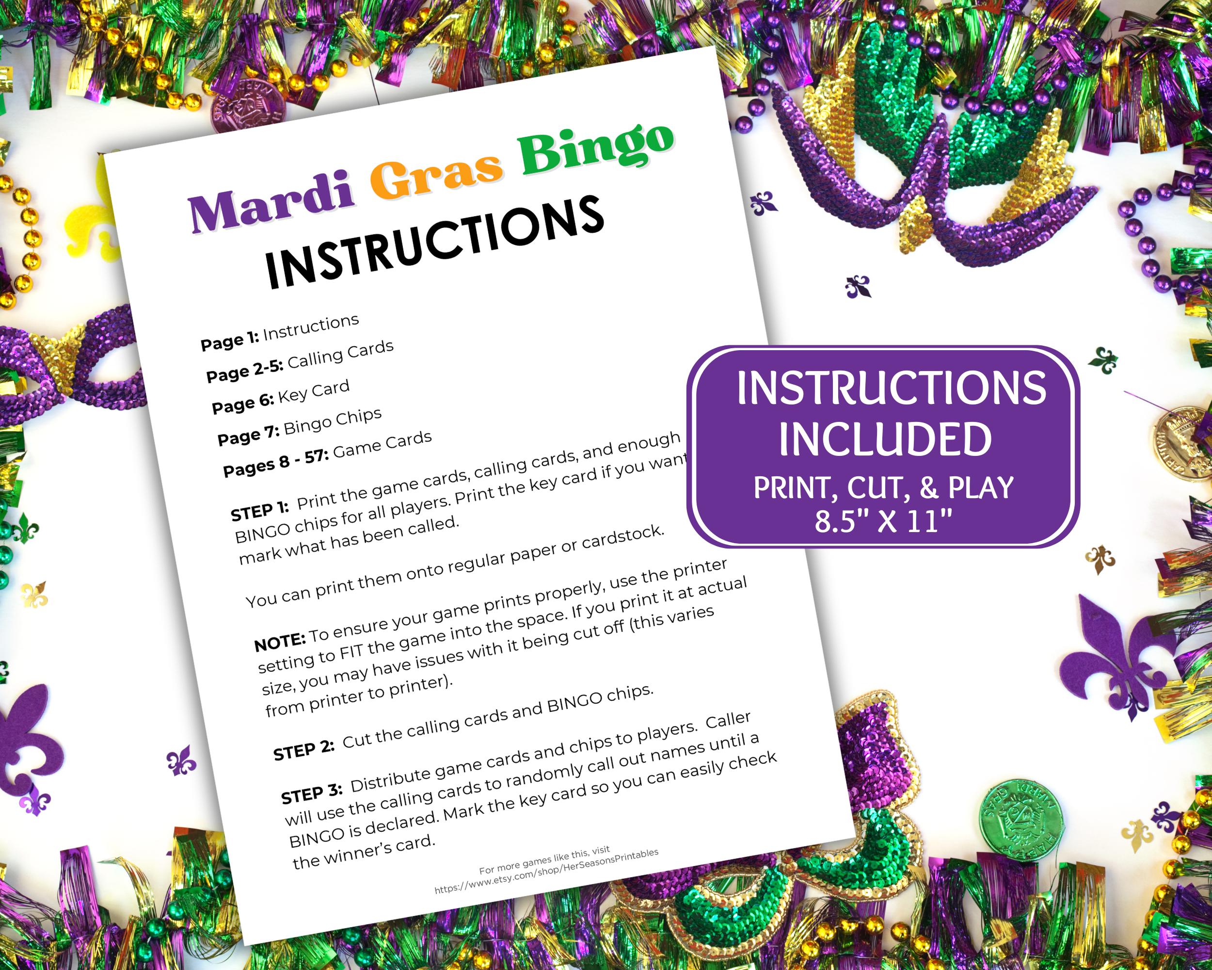 Mardi Gras Bingo, 50 Mardi Gras Bingo Cards, Mardi Gras Games, Mardi ...