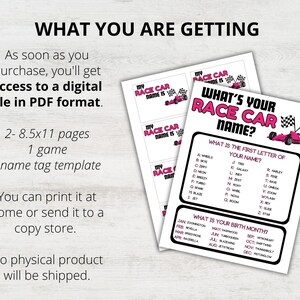 Race Car Name Game Printable, What's Your Race Car Name Game, Name ...