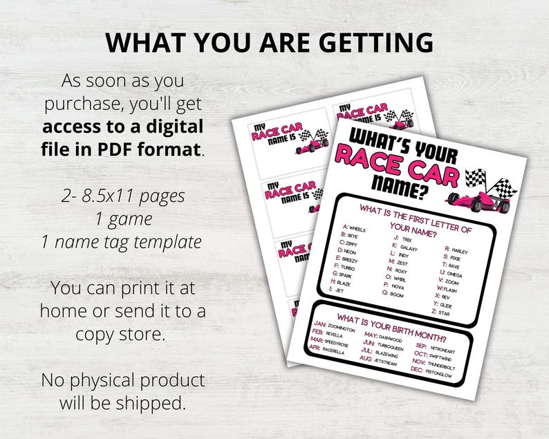 Race Car Name Game Printable, What's Your Race Car Name Game, Name ...