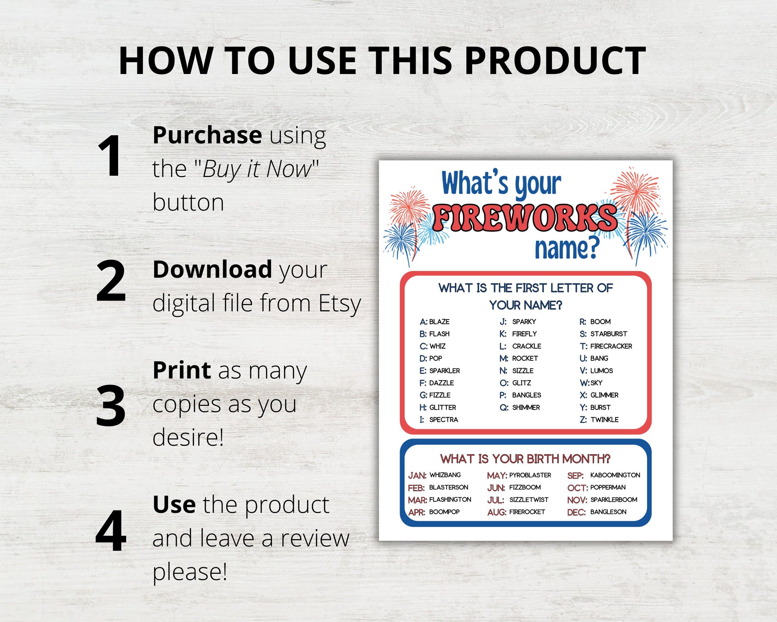 Fireworks Name Game Printable, What's Your Fireworks Name Game, Name ...