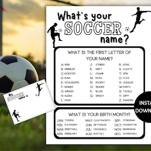 Soccer Name Game Printable, What's Your Soccer Name Game, Name ...