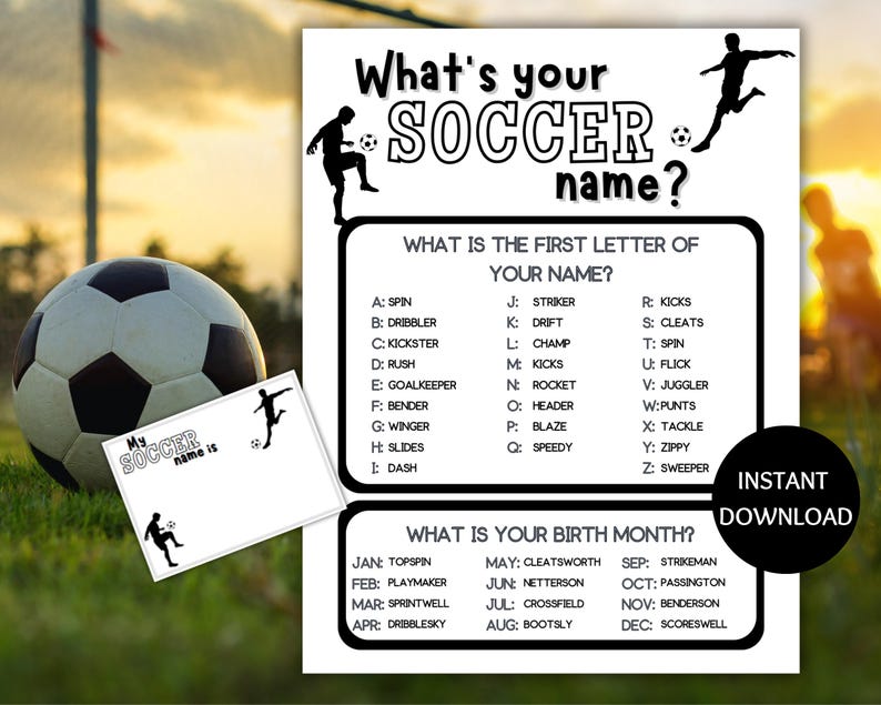 Soccer Name Game Printable, What's Your Soccer Name Game, Name ...