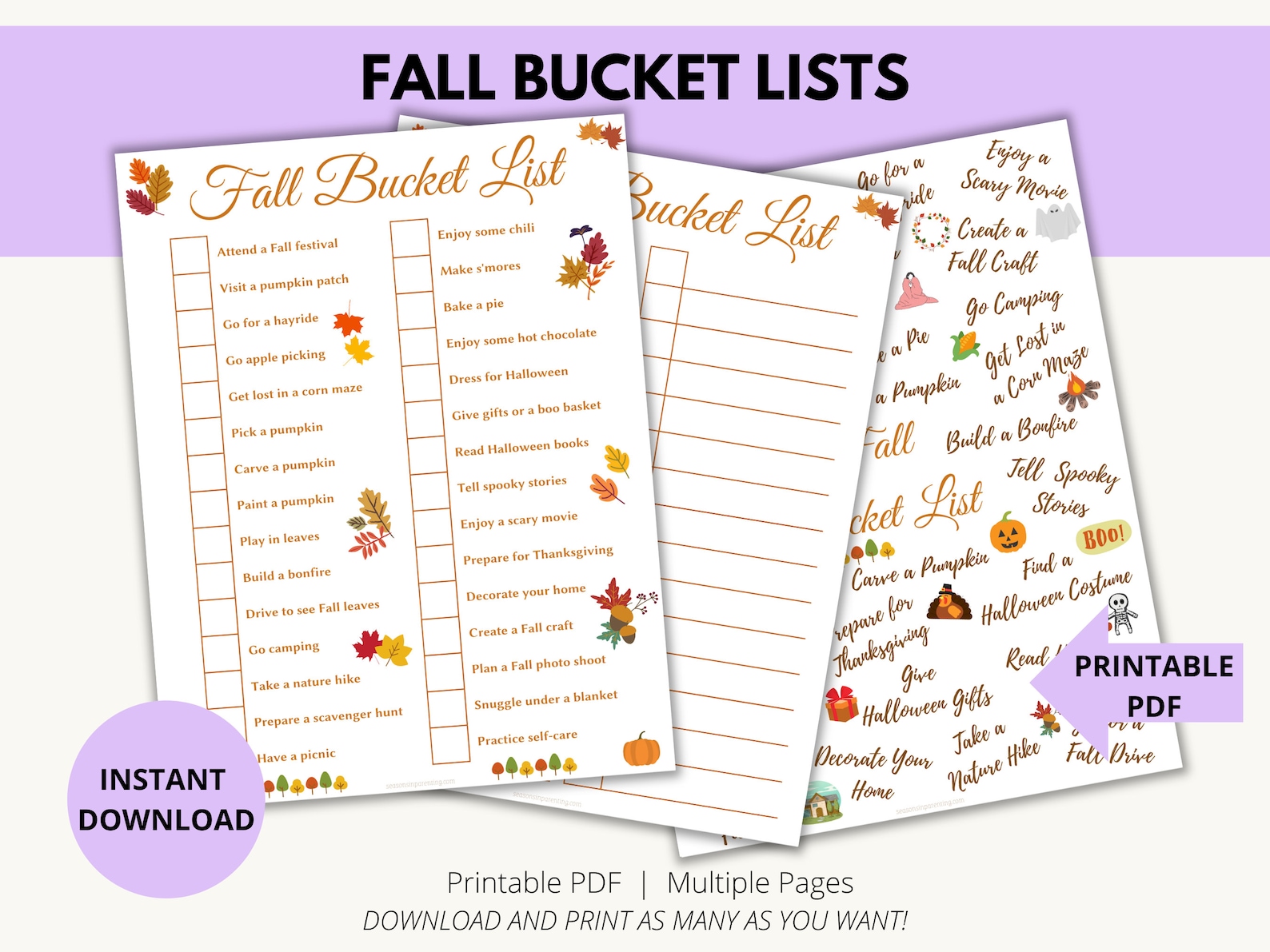 Seasonal Bucket List Bundle, Bucket Lists for Fall, Winter, Spring ...