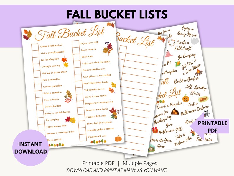 Seasonal Bucket List Bundle, Bucket Lists for Fall, Winter, Spring ...