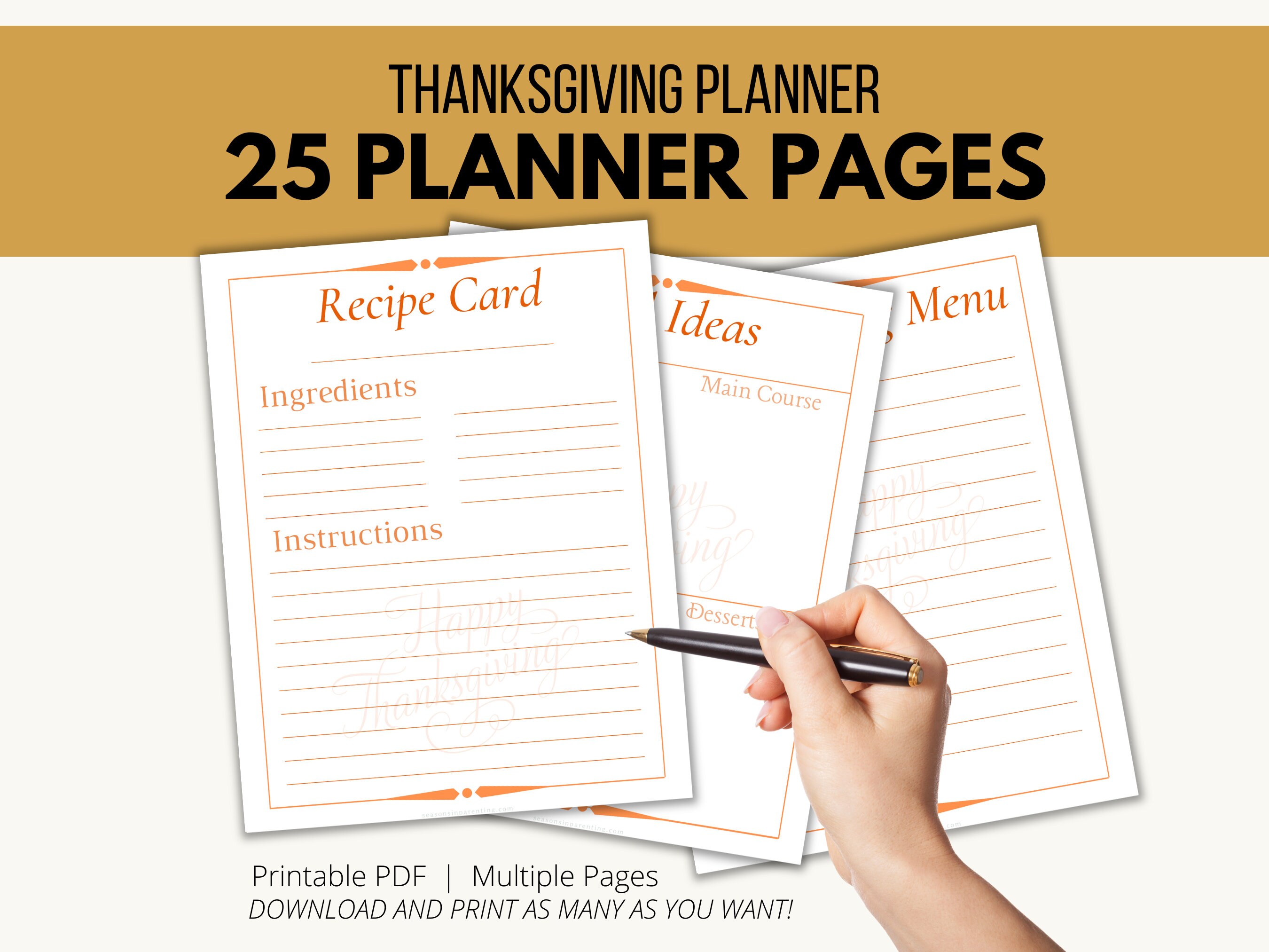 Thanksgiving Planner Printable, Holiday Planner, Holiday Meal Planner ...