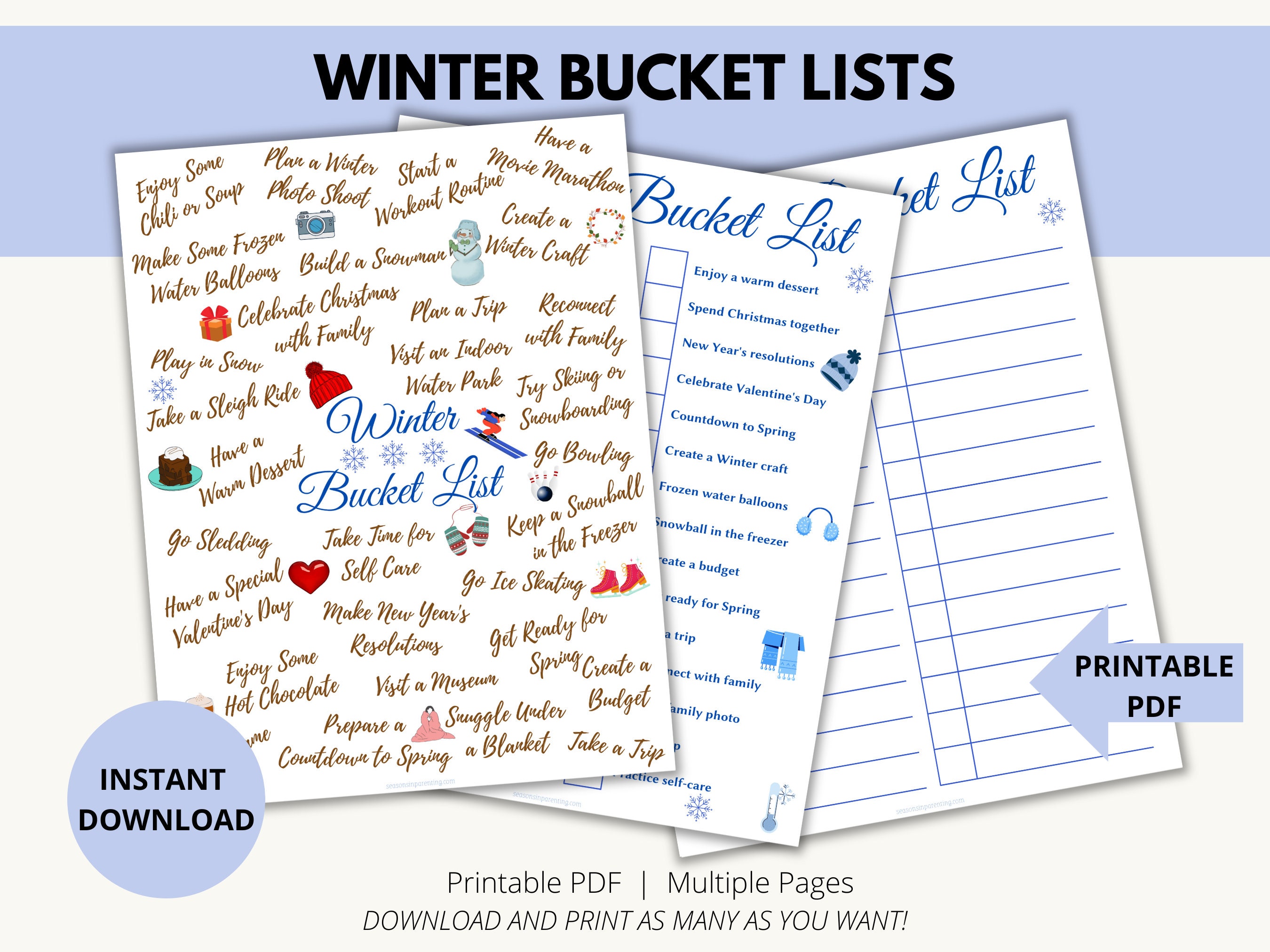 Winter Bucket List Bundle, Printable Kids Activities, Family Bucket ...