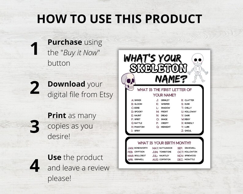 Skeleton Name Game Printable, What's Your Skeleton Name Game, Name ...