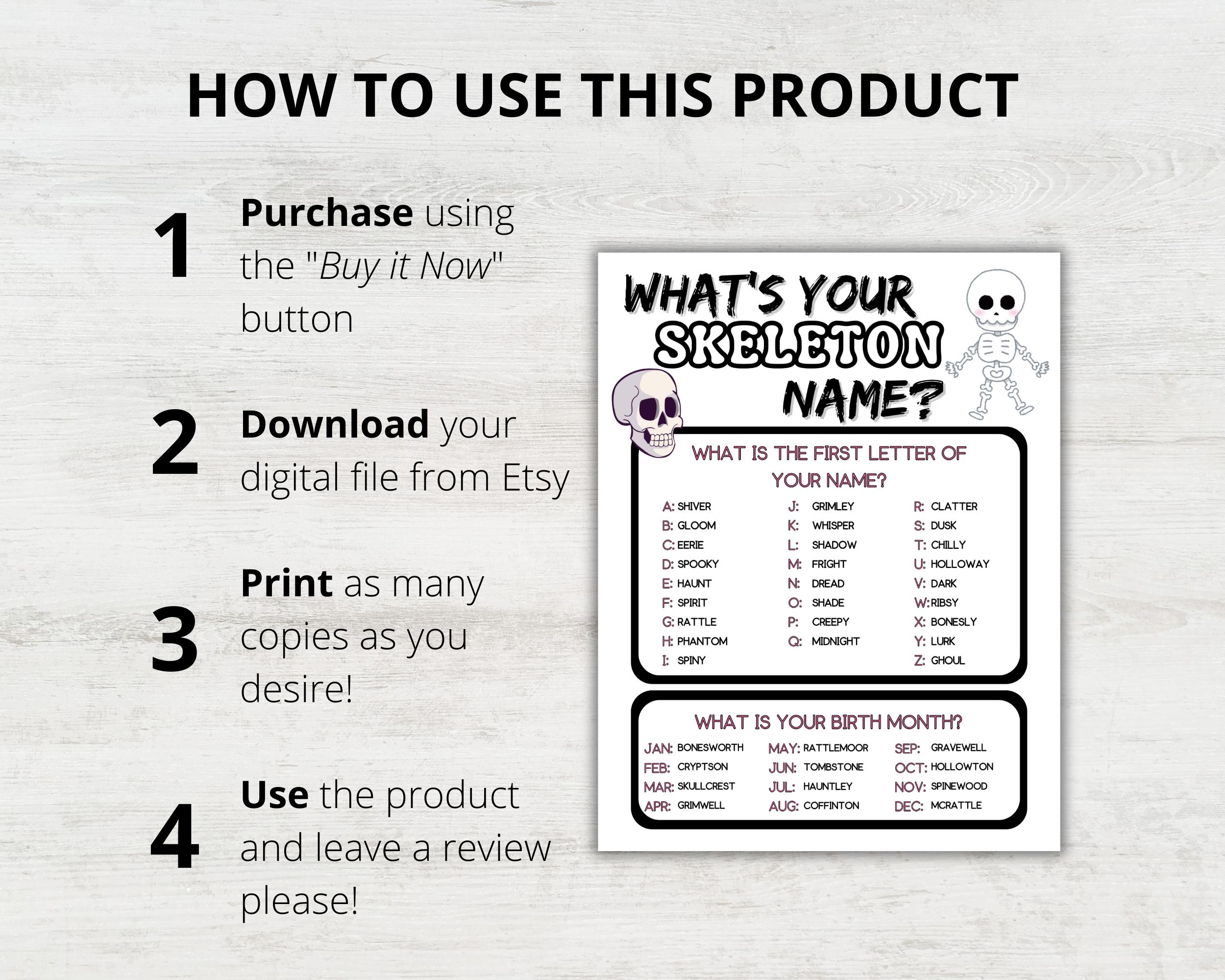 Skeleton Name Game Printable, What's Your Skeleton Name Game, Name ...