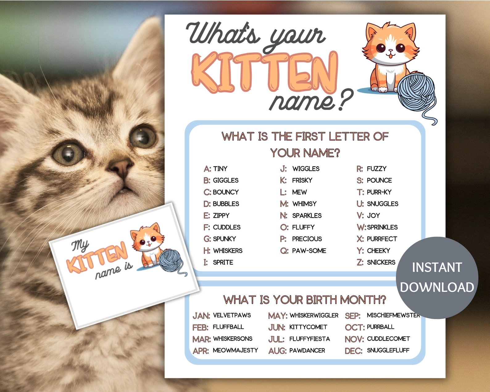 Kitten Name Game Printable, What's Your Kitten Name Game, Name ...