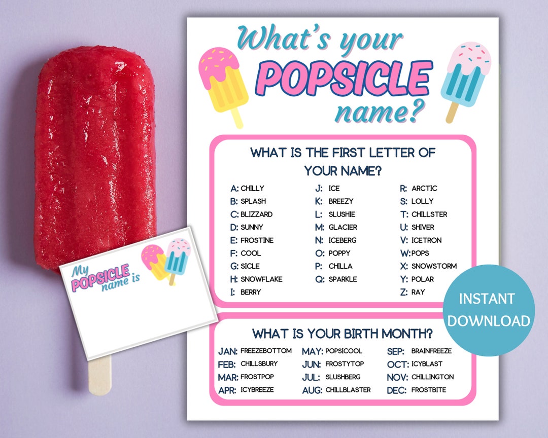 Popsicle Name Game Printable, What's Your Popsicle Name Game, Name ...