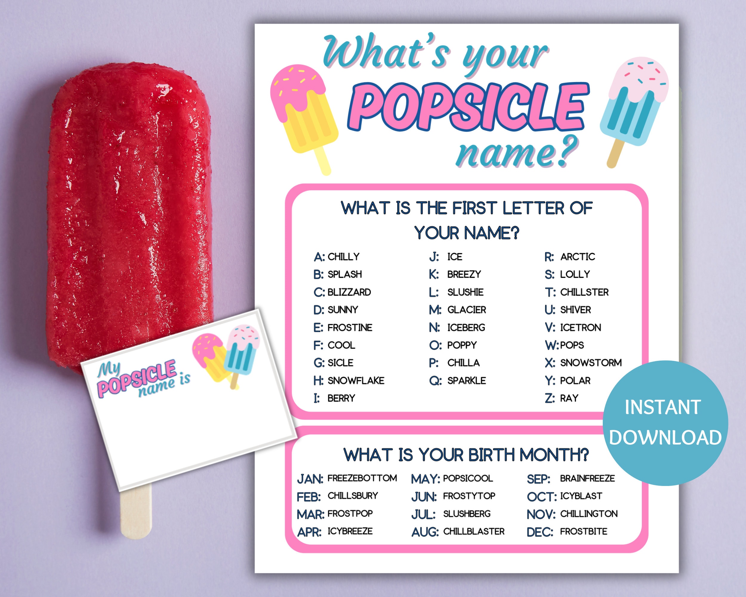Popsicle Name Game Printable, What's Your Popsicle Name Game, Name ...