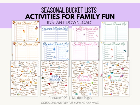Seasonal Bucket List Bundle Bucket Lists for Fall Winter - Etsy