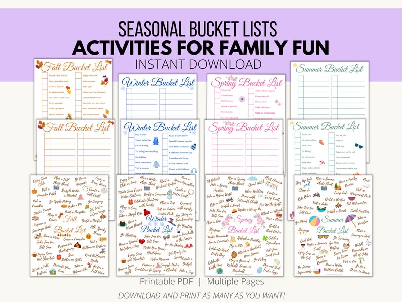 Seasonal Bucket List Bundle Bucket Lists for Fall Winter - Etsy