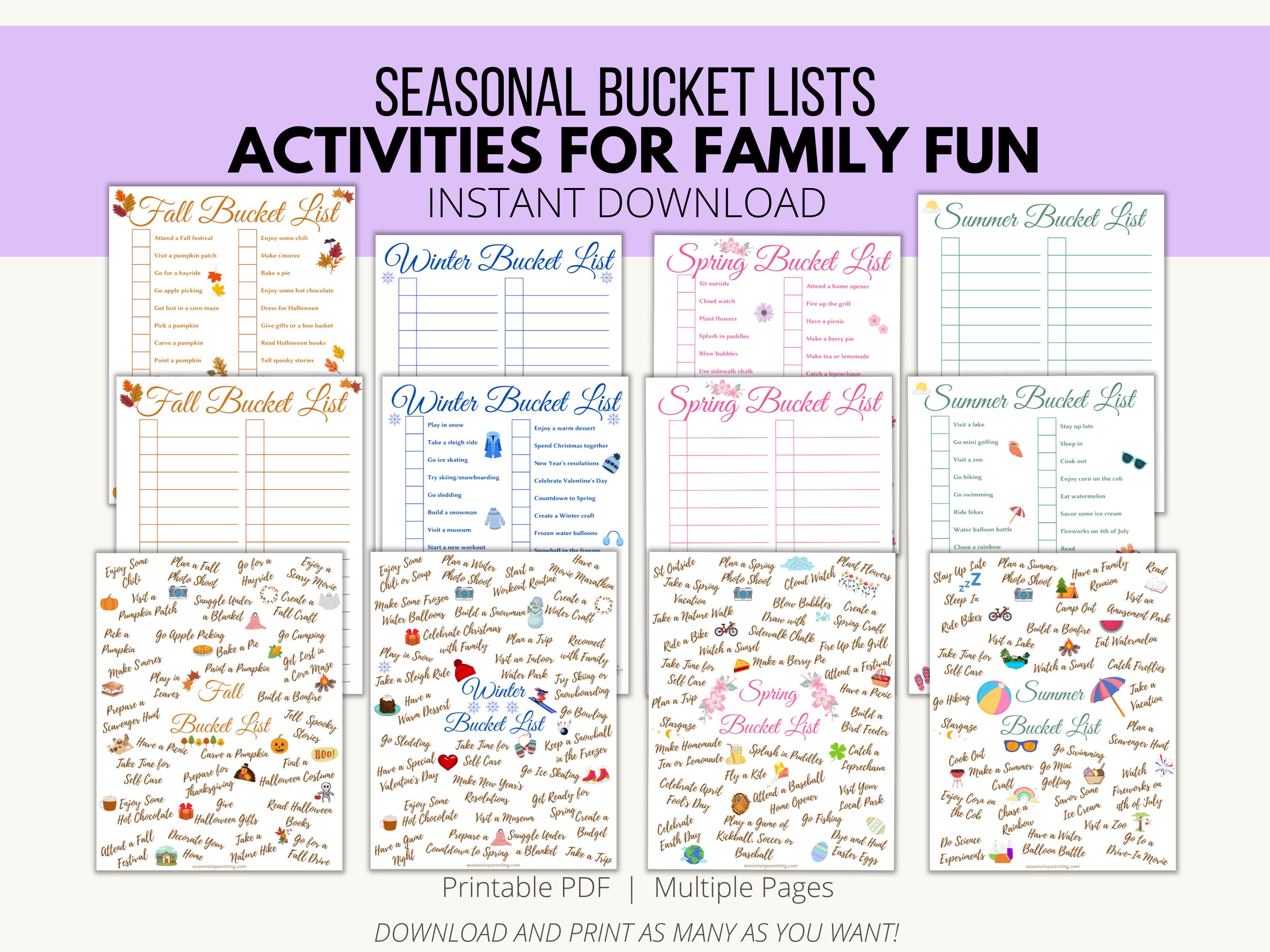 Seasonal Bucket List Bundle Bucket Lists for Fall Winter - Etsy