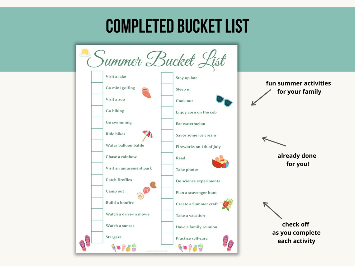 Summer Bucket List Bundle, Printable Kids Activities, Family Bucket ...