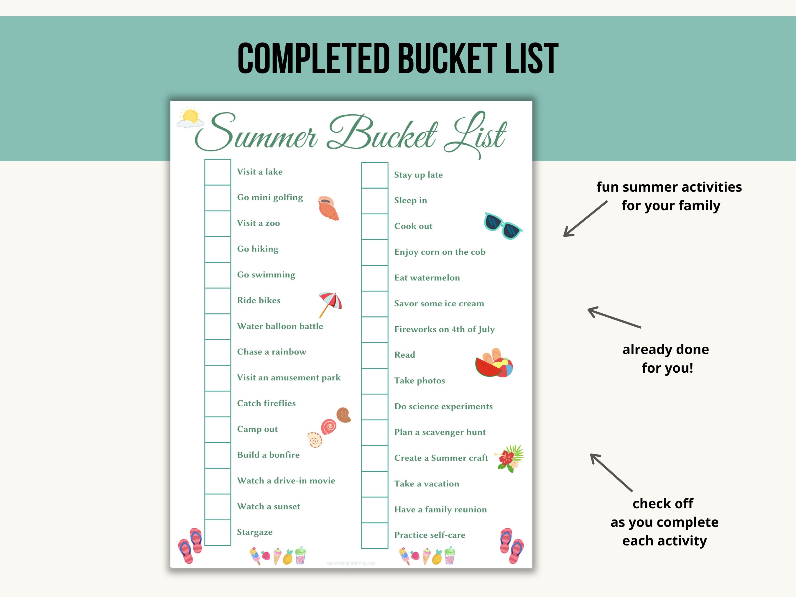 Summer Bucket List Bundle, Printable Kids Activities, Family Bucket ...