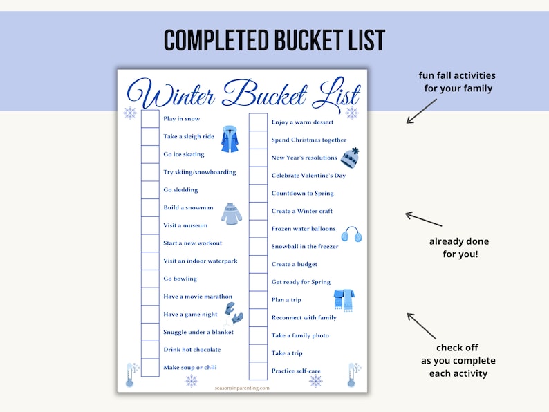 Winter Bucket List Bundle Printable Kids Activities Family - Etsy
