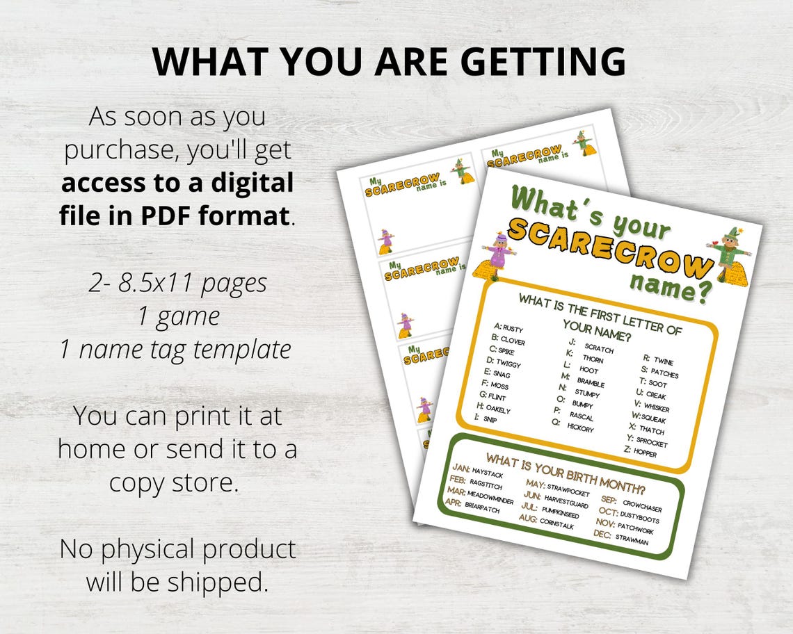 Scarecrow Name Game Printable, What's Your Scarecrow Name Game, Name ...