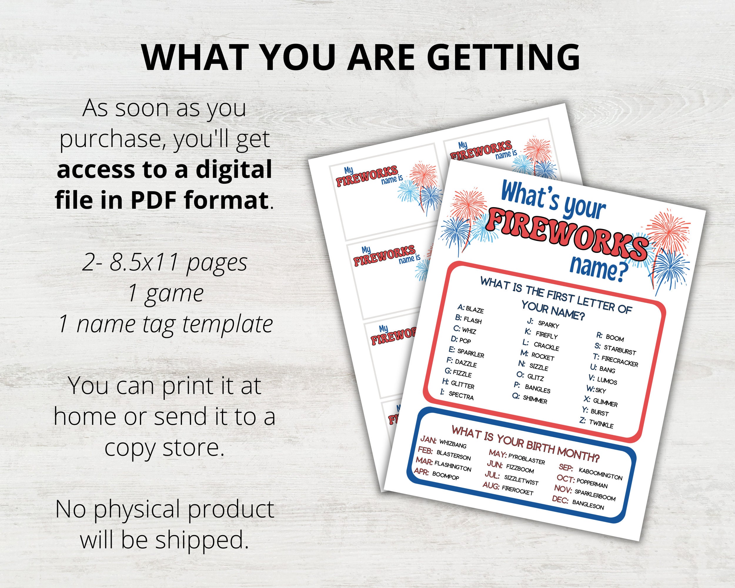 Fireworks Name Game Printable, What's Your Fireworks Name Game, Name ...