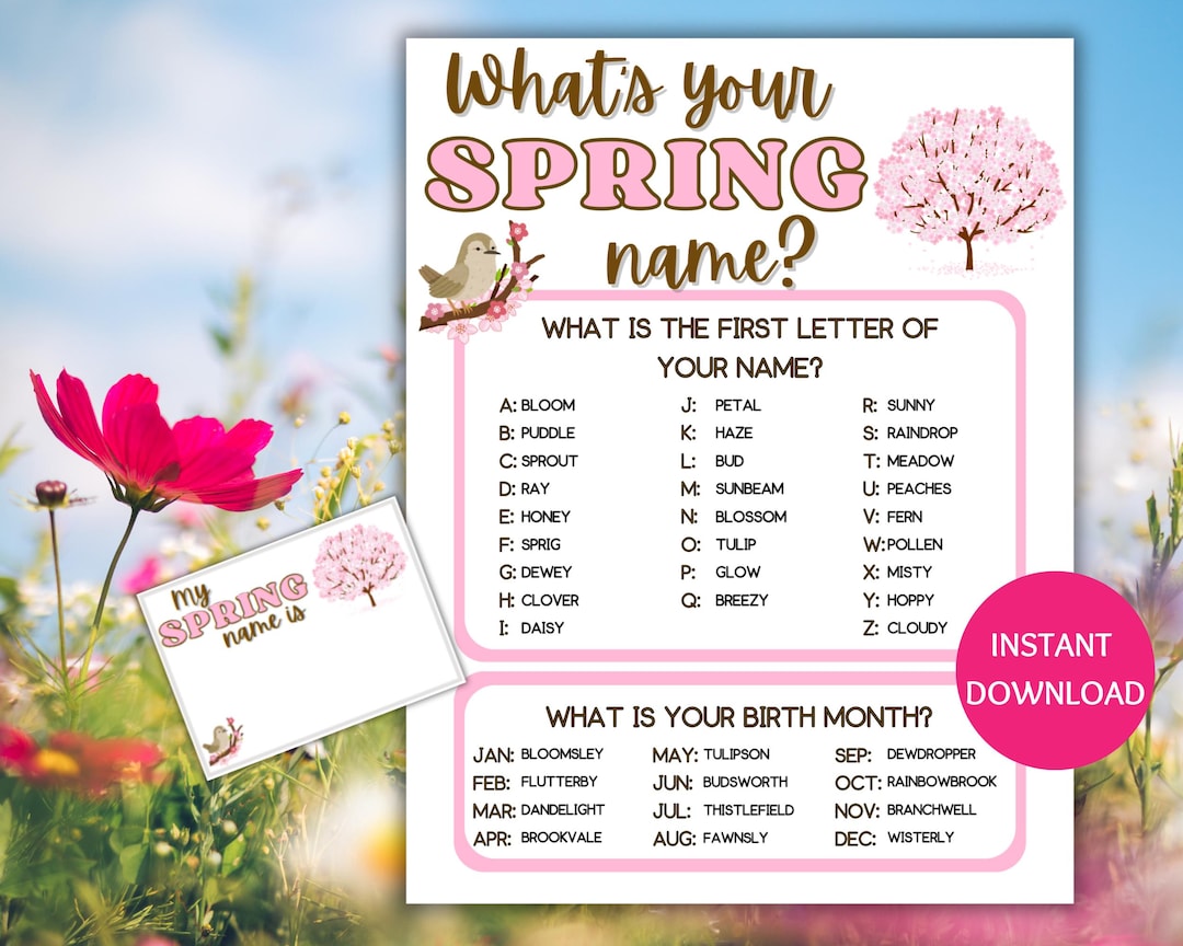 Spring Name Game Printable, What's Your Spring Name Game, Name ...