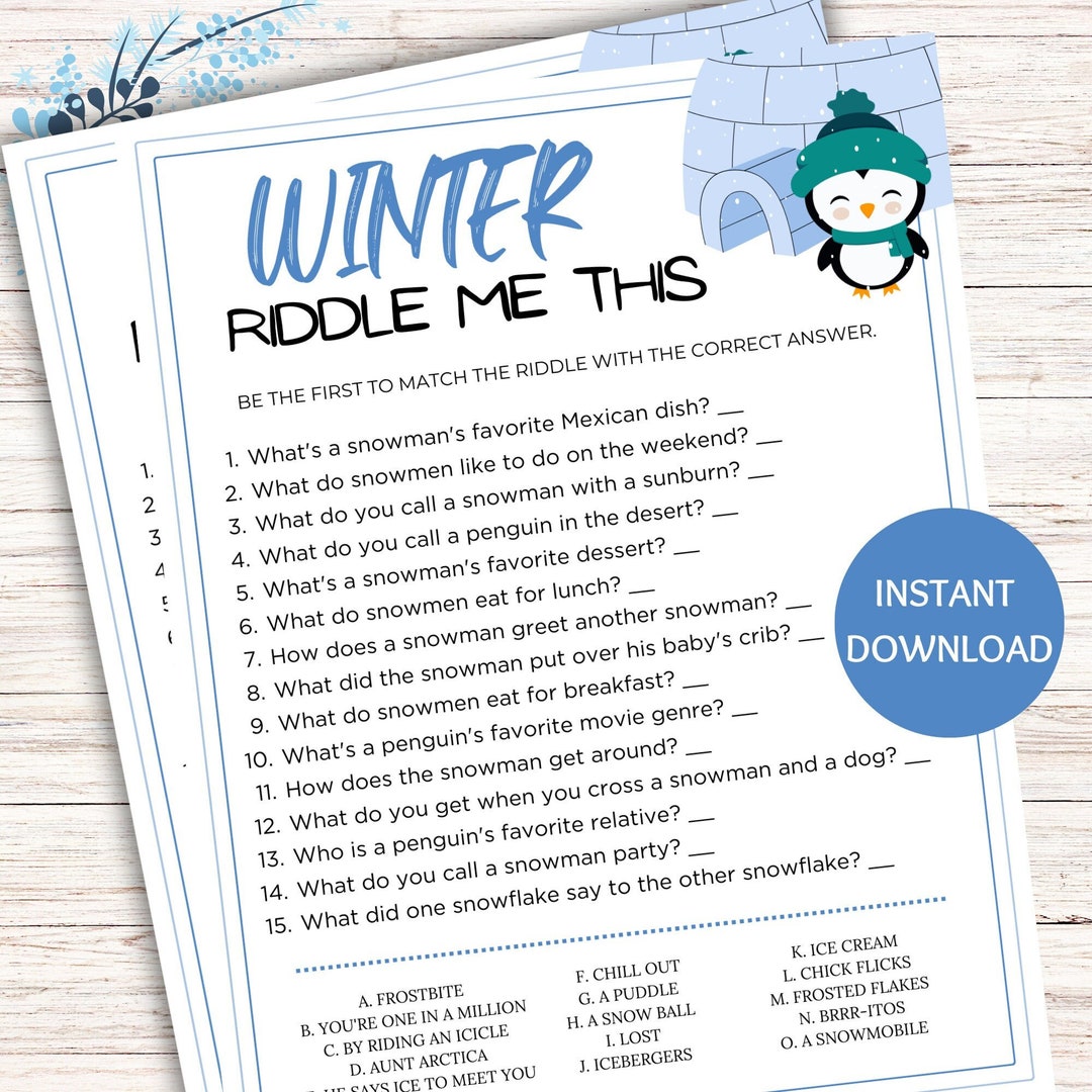Winter Riddle Me This Game, Winter Riddles, Winter Activities, Winter ...