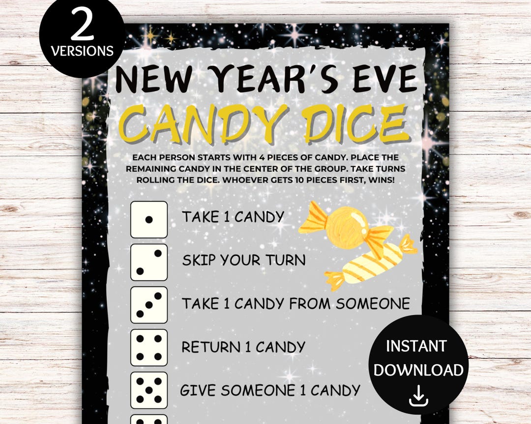 New Years Eve Candy Dice Game for Kids, New Years Eve Games, Pass the ...