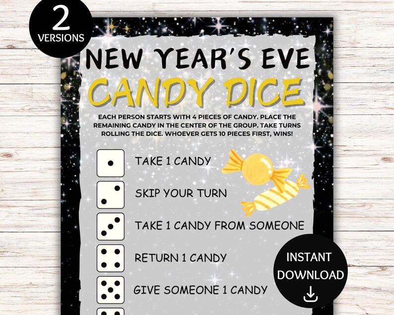 New Years Eve Candy Dice Game for Kids, New Years Eve Games, Pass the ...