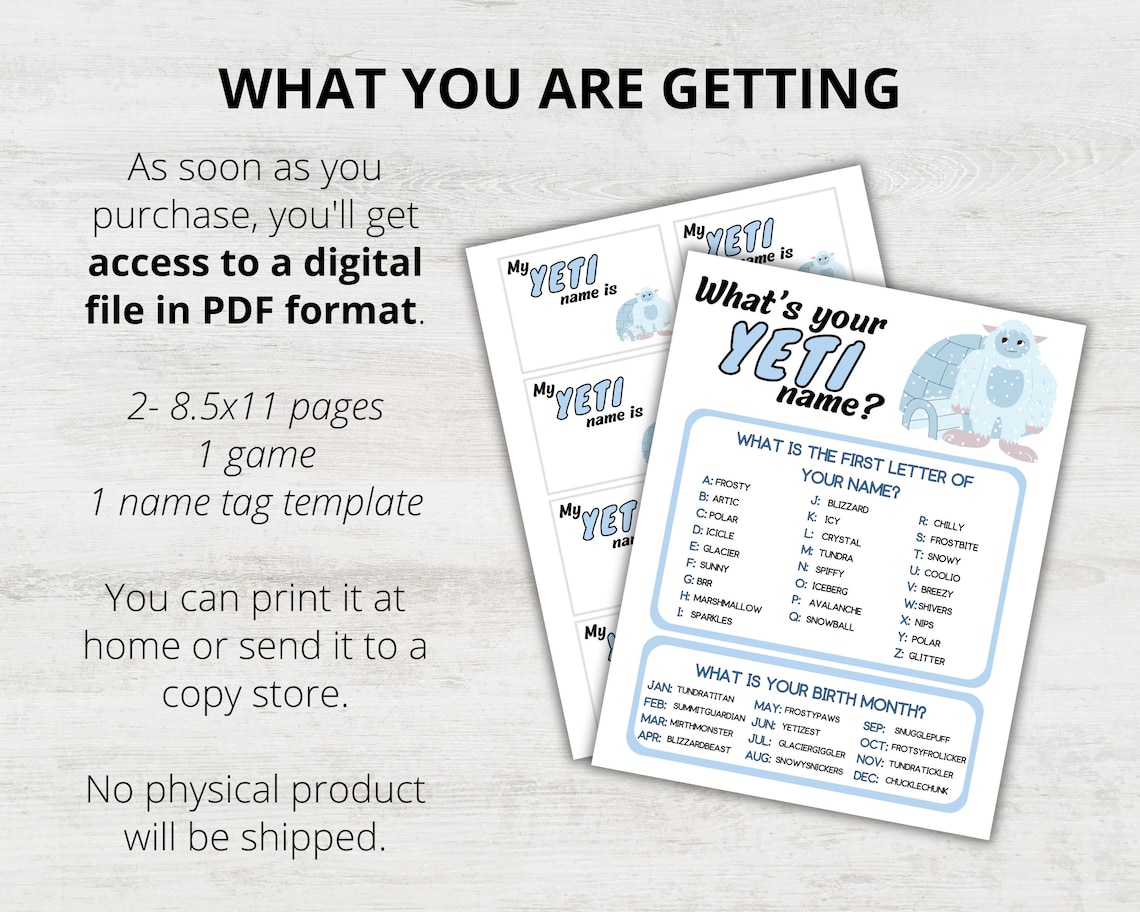 Yeti Name Game Printable, What's Your Yeti Name Game, Name Generator ...