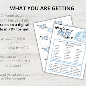 Yeti Name Game Printable, What's Your Yeti Name Game, Name Generator ...