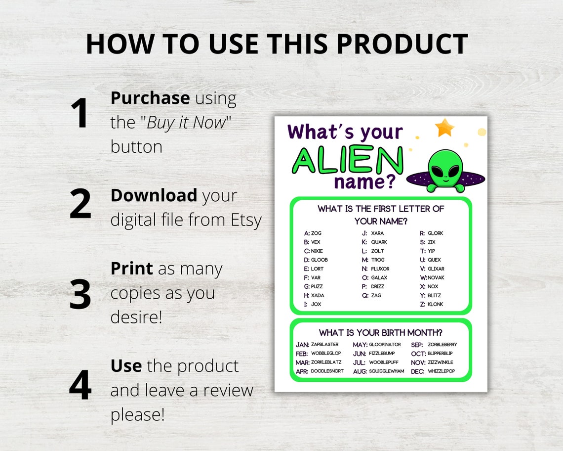 Alien Name Game Printable, What's Your Alien Name Game, Name Generator ...