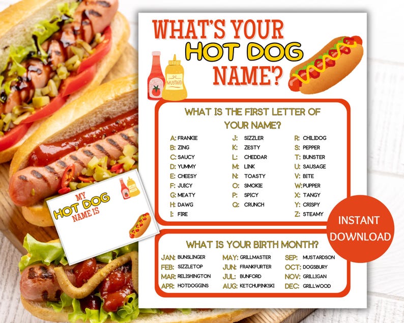 Hot Dog Name Game Printable, What's Your Hot Dog Name Game, Name ...