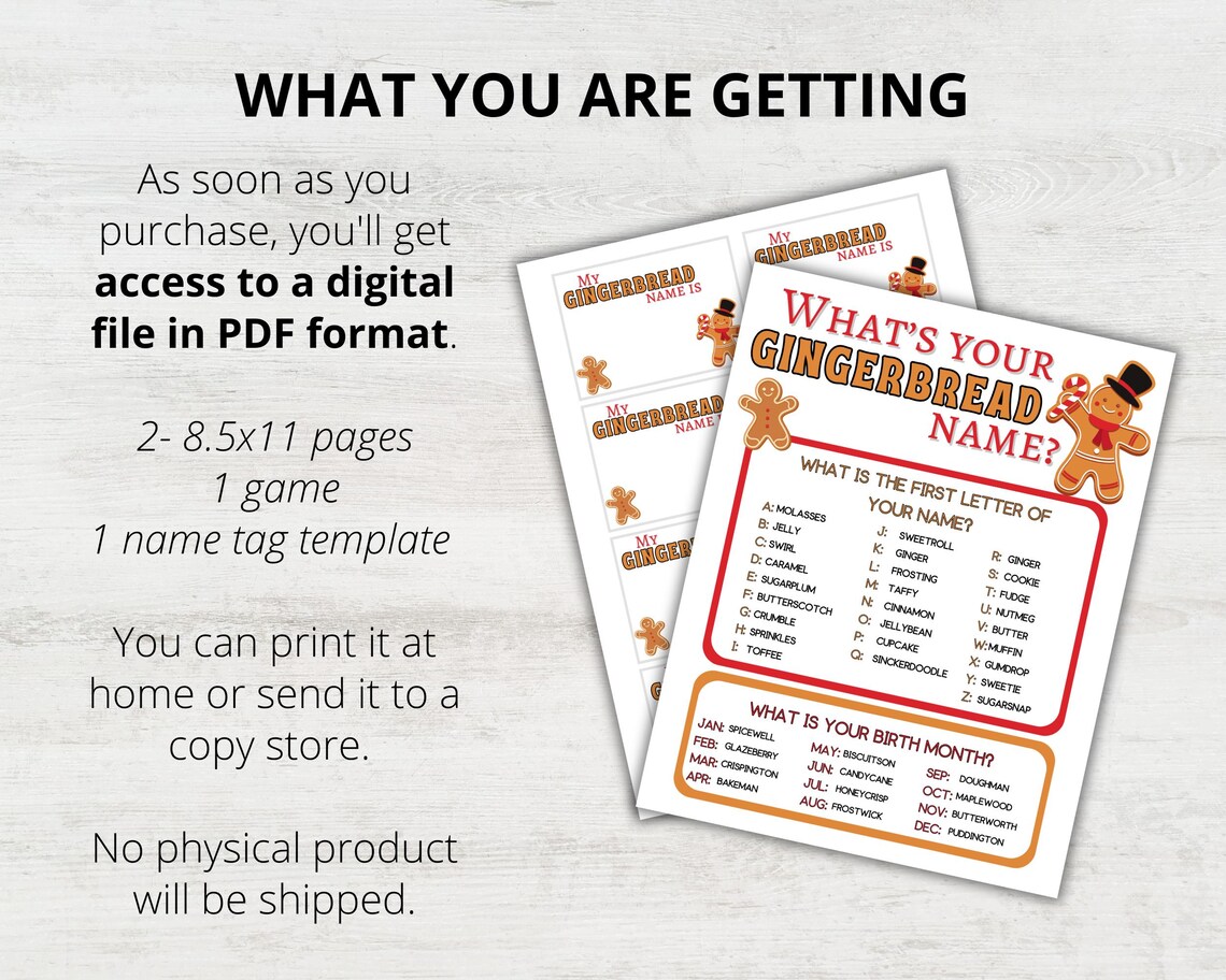Gingerbread Name Game Printable, What's Your Gingerbread Name Game ...
