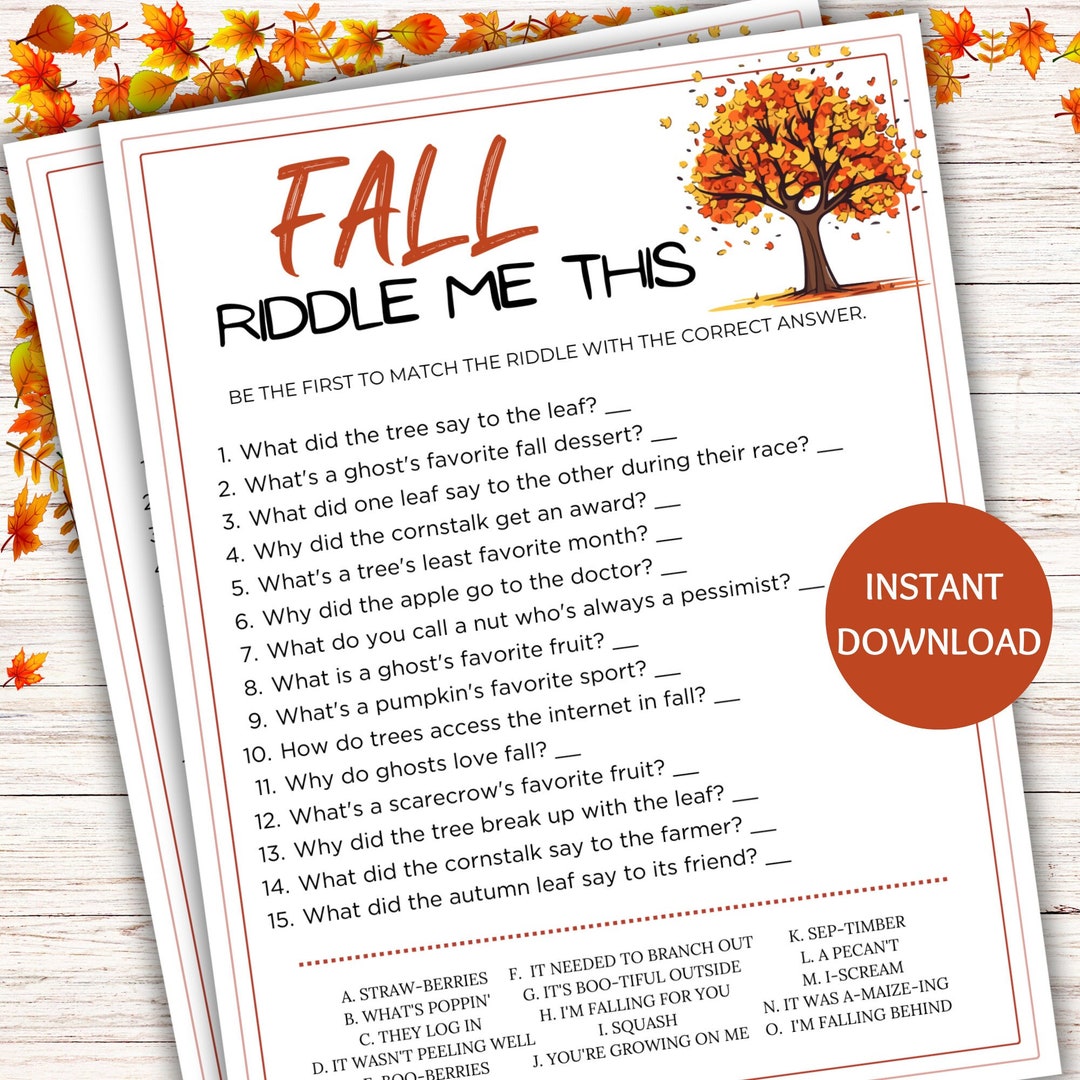 Fall Riddle Me This, Fall Riddles, Fall Games, Fall Party Game, Fall ...