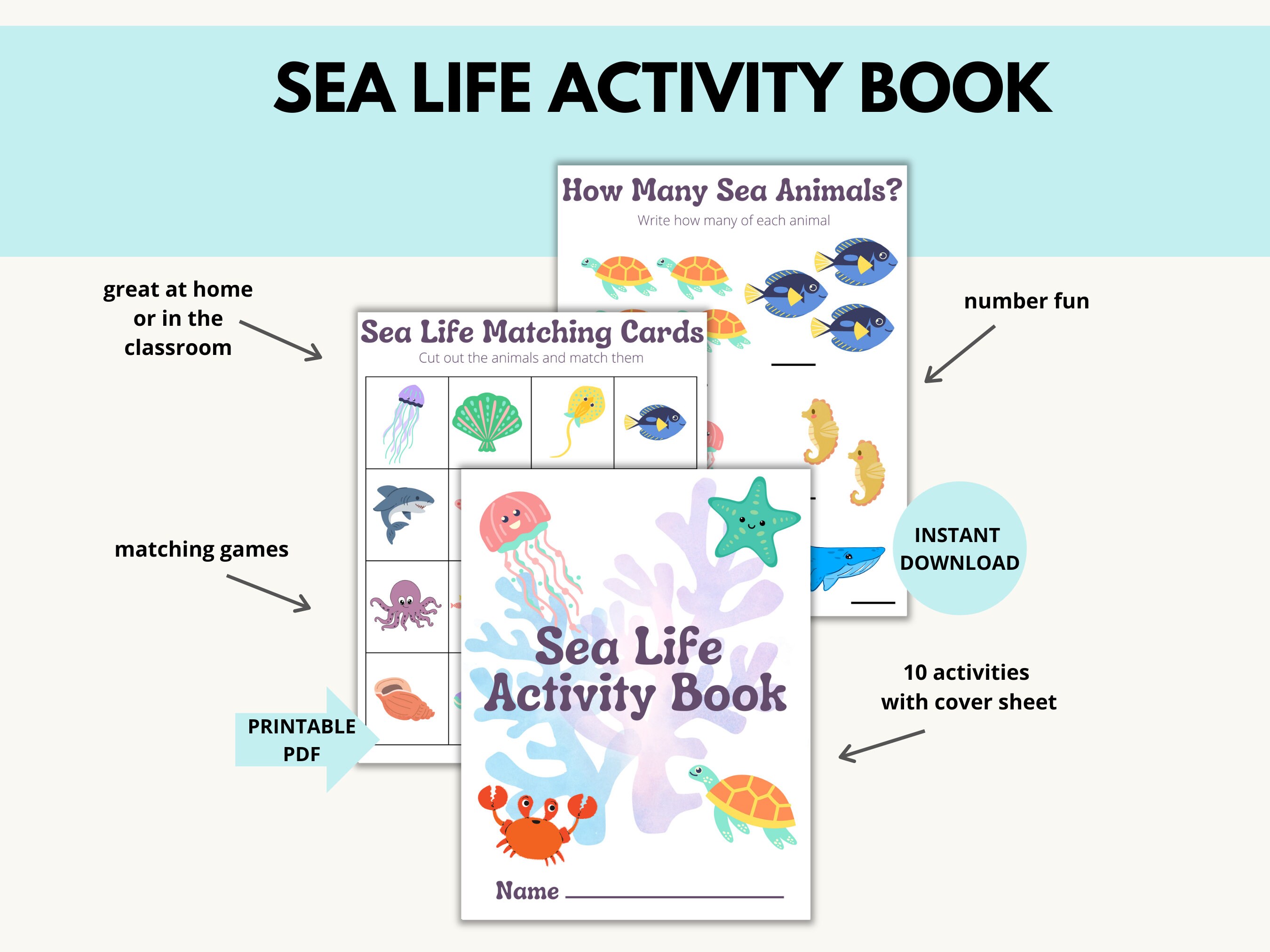 Sea Animals Toddler Activity Book | Printable Worksheets | Kids ...