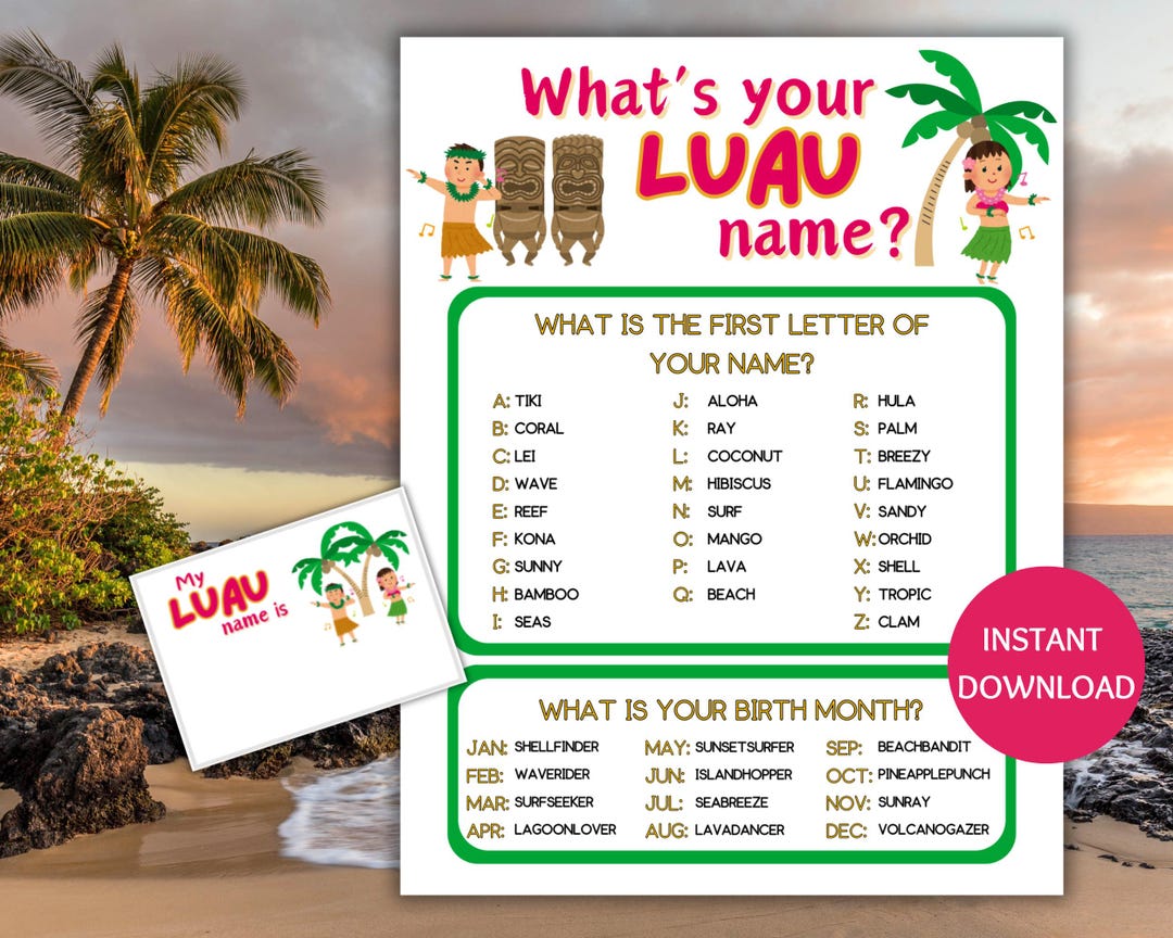 Luau Name Game Printable, What's Your Luau Name Game, Name Generator ...