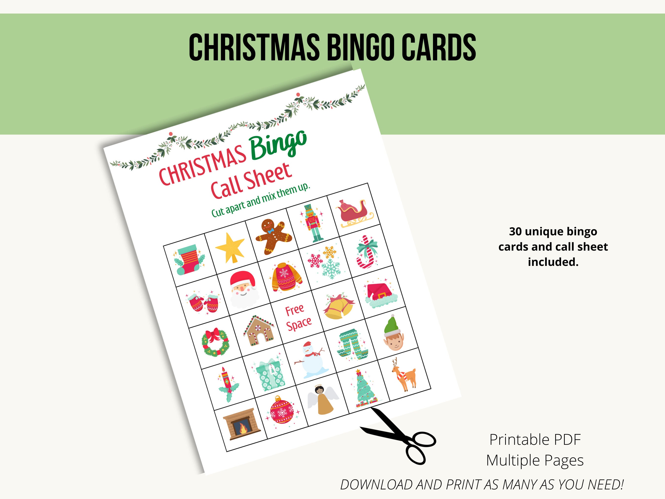 Printable Christmas Bingo Cards | 30 Christmas Bingo Cards | Christmas ...
