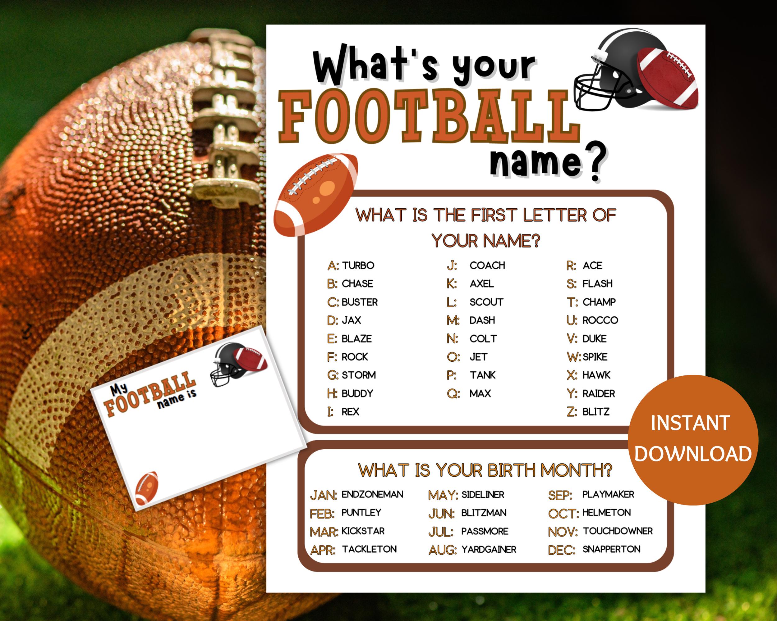 Football Name Game Printable, What's Your Football Name Game, Name ...