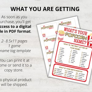 Popcorn Name Game Printable, What's Your Popcorn Name Game, Name ...