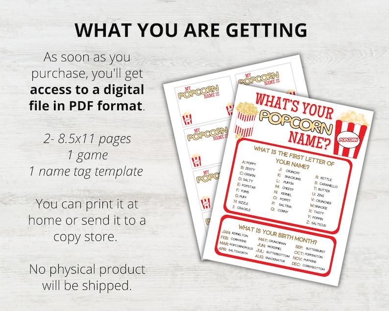 Popcorn Name Game Printable, What's Your Popcorn Name Game, Name ...