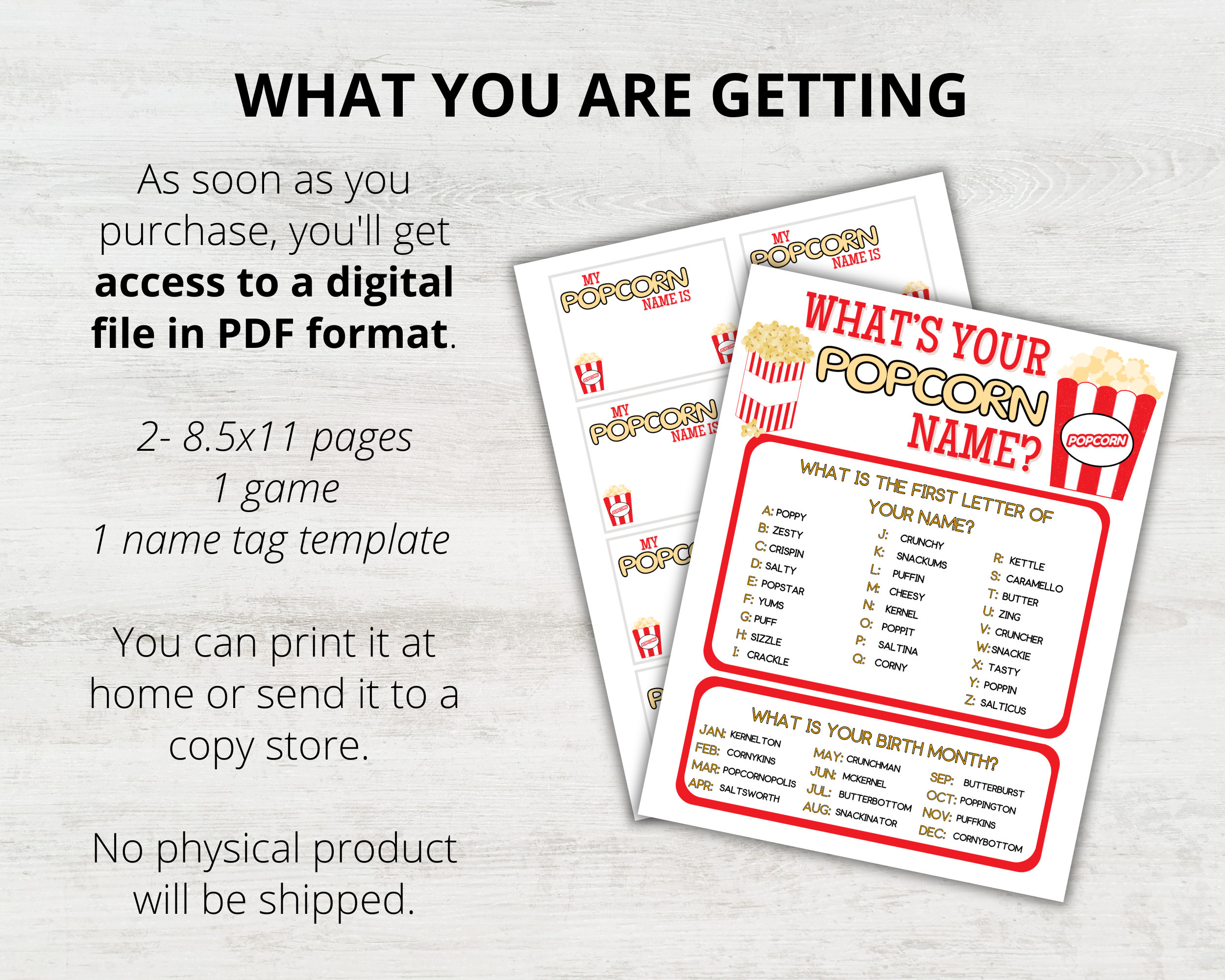 Popcorn Name Game Printable, What's Your Popcorn Name Game, Name ...